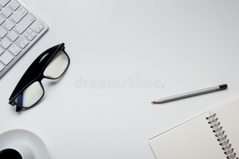 Office Desk Table with Supplies. Flat Lay Business Workplace and ...