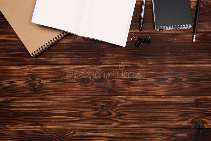 Office Desk Table with Supplies. Flat Lay Business Workplace and ...