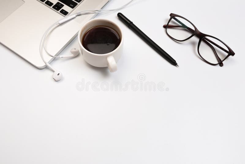 Office Desk Table with Supplies. Flat Lay Business Workplace and ...