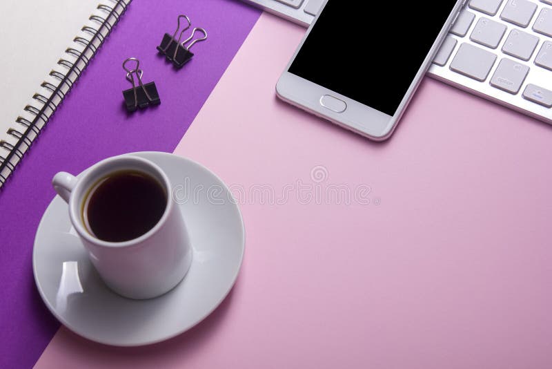 Office Desk Table with Supplies. Flat Lay Business Workplace and ...