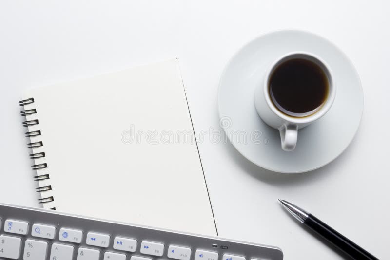 Office Desk Table with Supplies. Flat Lay Business Workplace and ...