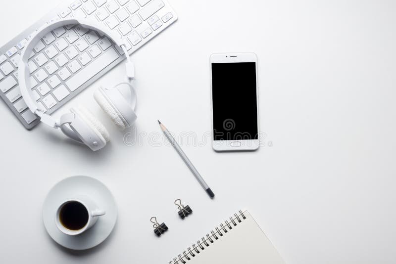 Office Desk Table with Supplies. Flat Lay Business Workplace and ...