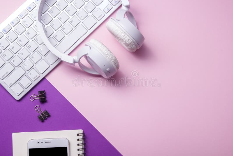 Office Desk Table with Supplies. Flat Lay Business Workplace and ...