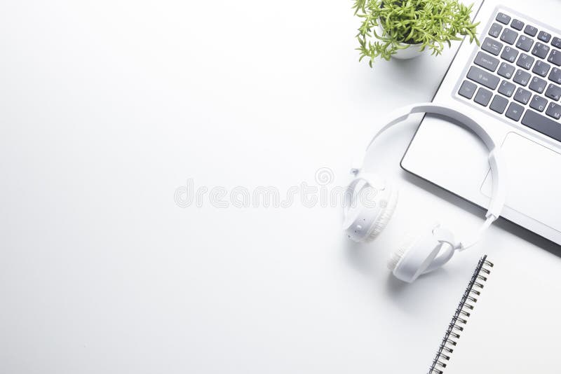 Office Desk Table with Supplies. Flat Lay Business Workplace and ...