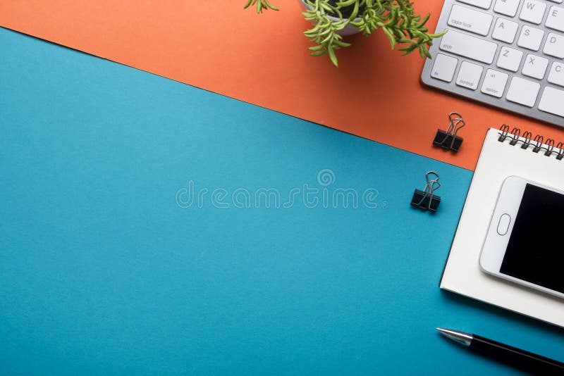 Office Desk Table with Supplies. Flat Lay Business Workplace and ...