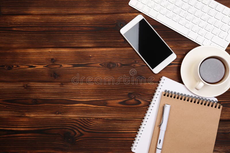 Office Desk Table with Supplies. Flat Lay Business Workplace and ...
