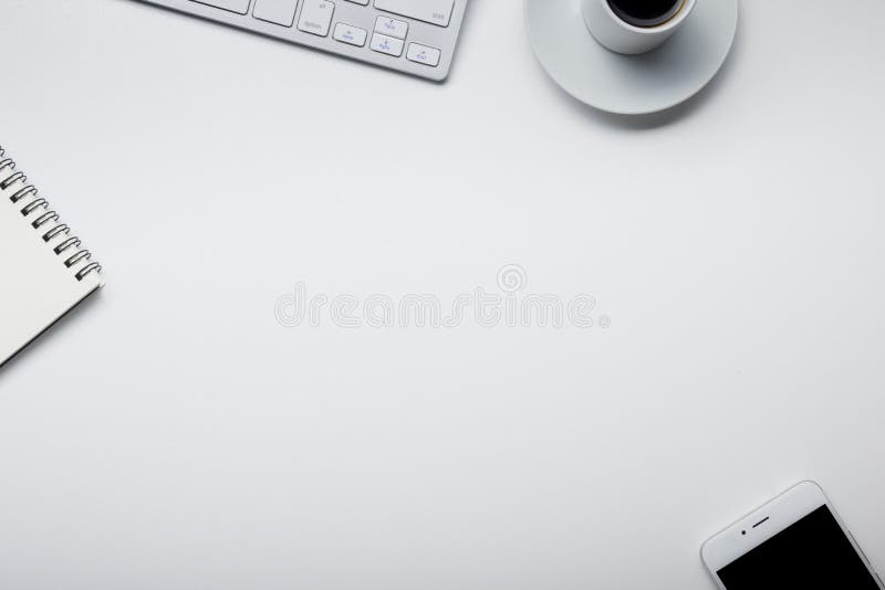 Office Desk Table with Supplies. Flat Lay Business Workplace and ...