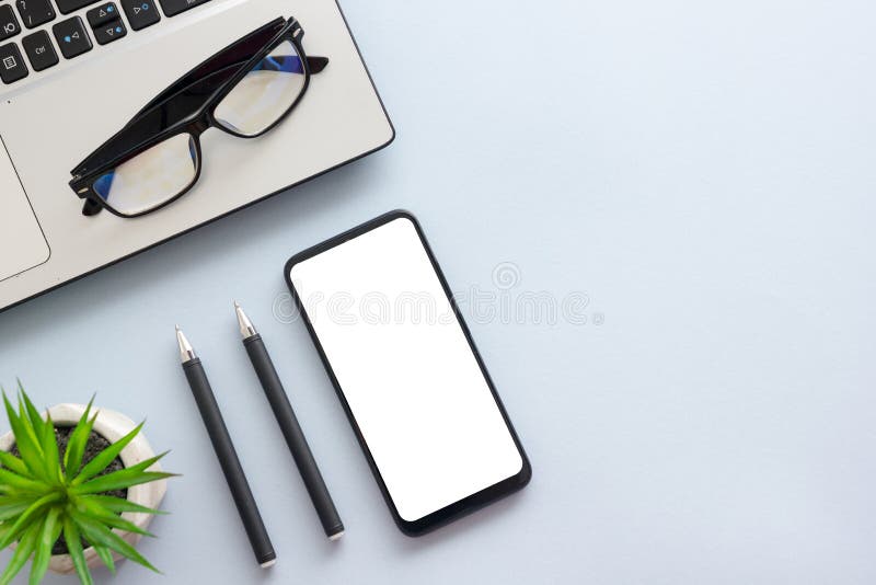 Office Desk Table with Supplies. Flat Lay Business Workplace and ...