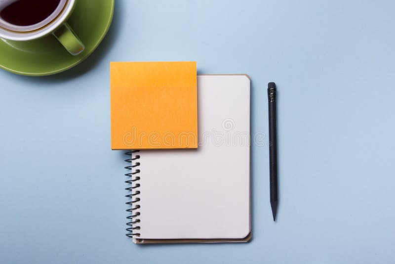 Office Desk Table with Supplies Top View. Notepad, Pen and Colorful ...