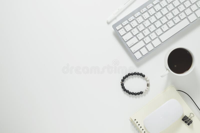 Office Desk Table Top View with Office Supply, White Table with Copy ...