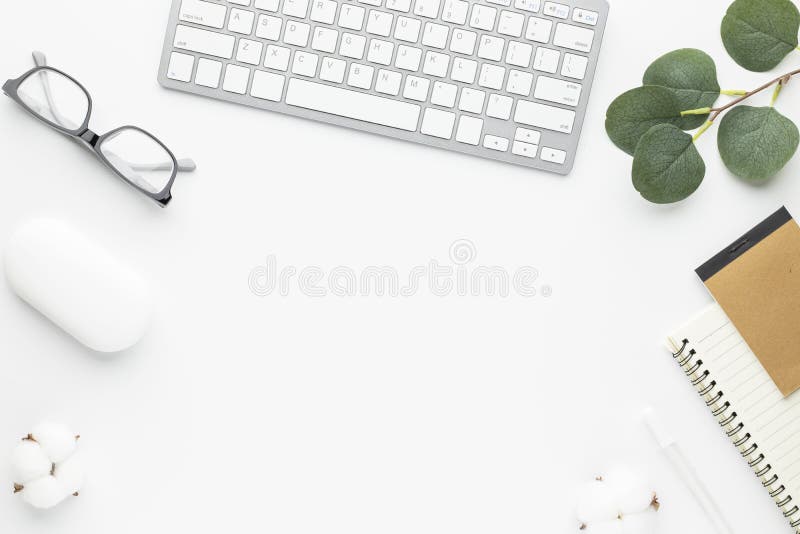 Office Desk Table Top View with Office Supply, White Table with Copy ...