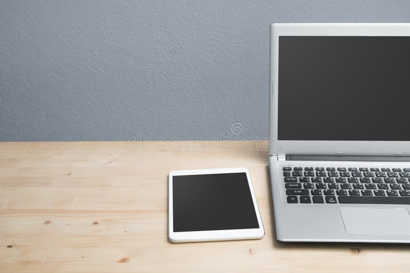 Office Desk with Tablet and Laptop. Stock Photo - Image of mobility ...