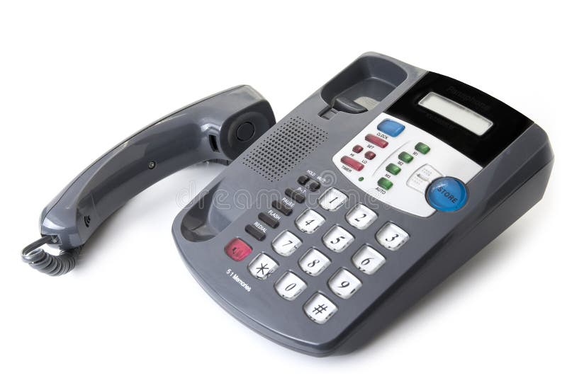 Office Desk Telephone with Coiled Phone Cord. Stock Image - Image of ...