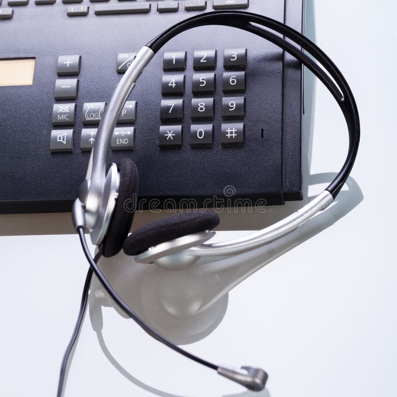 Headset Headphones Telephone and Laptop in Call Center Stock Photo ...