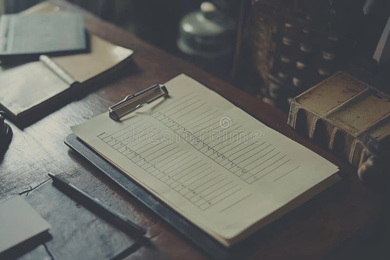 On the Office Desk, There is a Clipboard with a Completed Checklist and ...