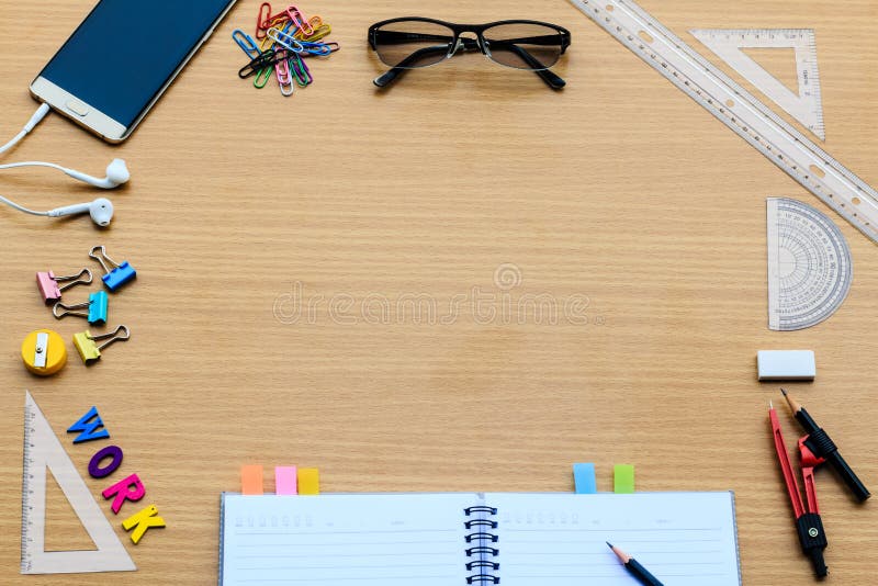 Office desk tools for work stock image. Image of eraser - 76412935
