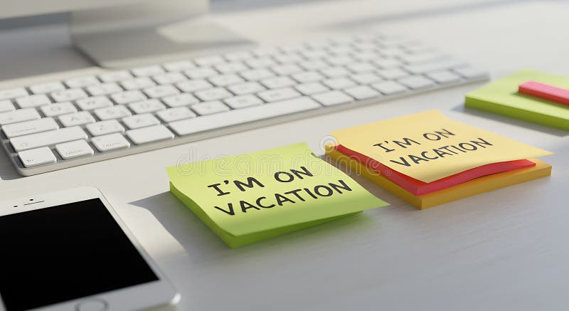 Office Desk with Vacation Note, Keyboard and Phone Stock Illustration ...