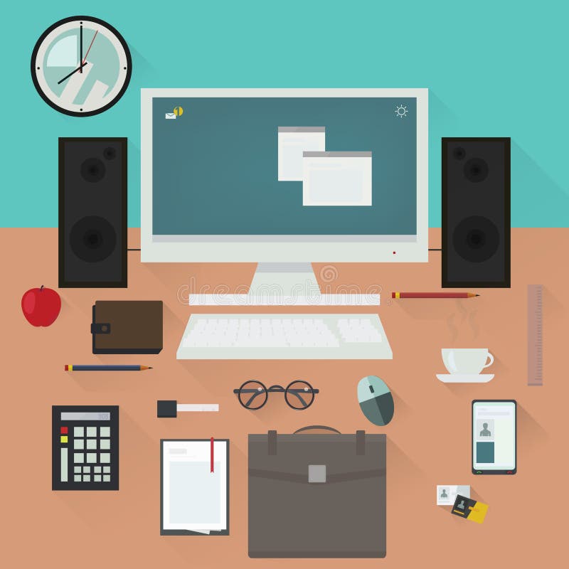 Office Desk with Work Essentials Vector Design. Stock Vector ...