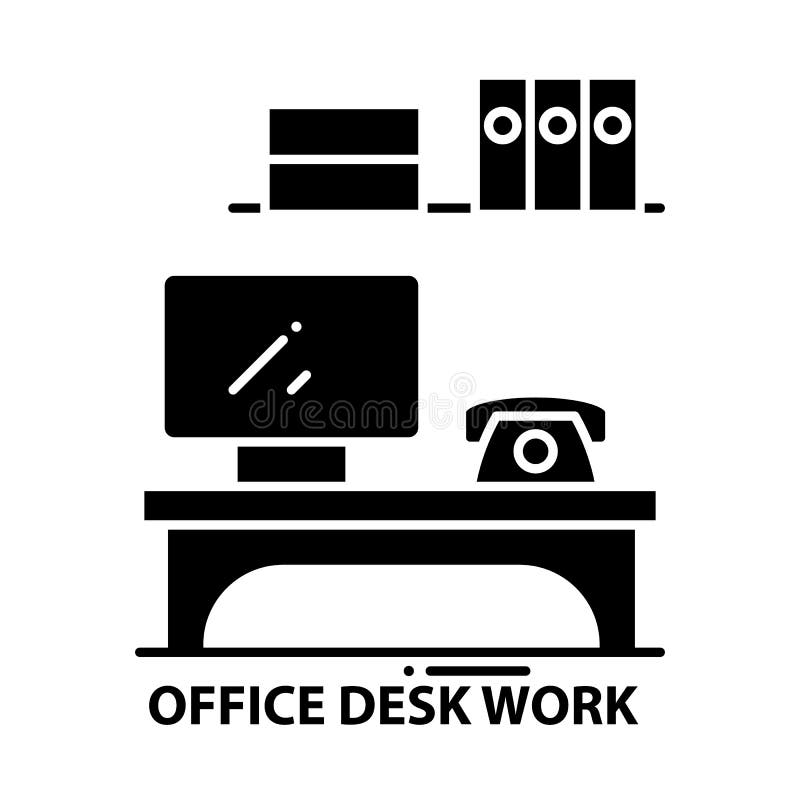 Office Desk Work Icon, Black Vector Sign with Editable Strokes, Concept ...