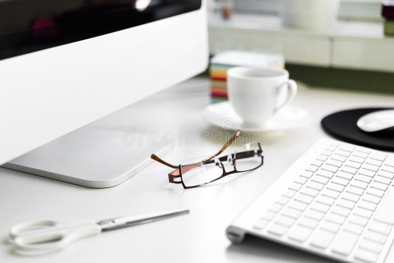 Office Desk stock image. Image of focus, depth, white - 58075831