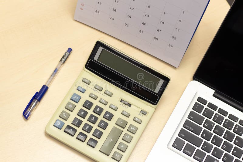 Office Desk Workplace Laptop Computer Stock Image - Image of calculator ...