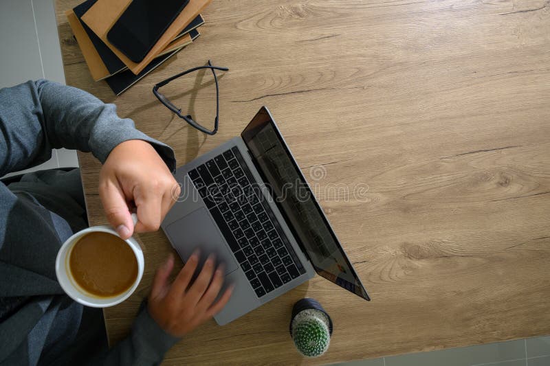 Office Desktop Computer Laptop Man Hands Working on Modern Laptop ...