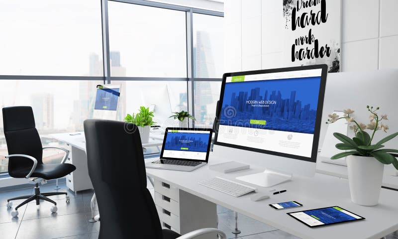 Office Desktop Modern Web Design Stock Illustration - Illustration of ...