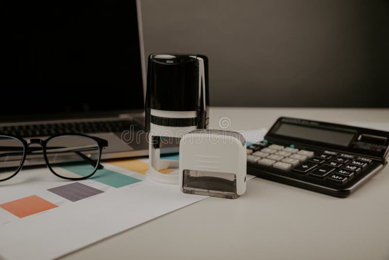 Office Desktop with Documents and Stamp Stock Image - Image of desktop ...
