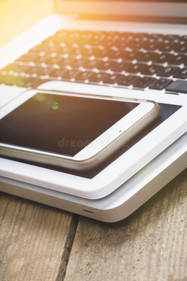 Office Desktop with Electronic Devices Stock Photo - Image of phone ...