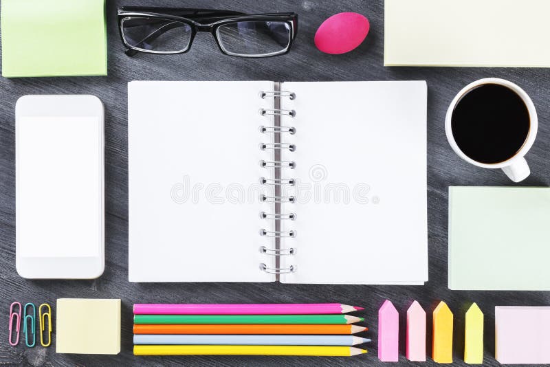 Office desktop with items stock photo. Image of screen - 102709510
