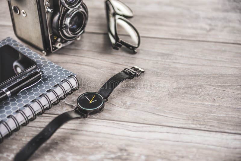 Office Desktop with Personal Items Stock Photo - Image of hipster ...