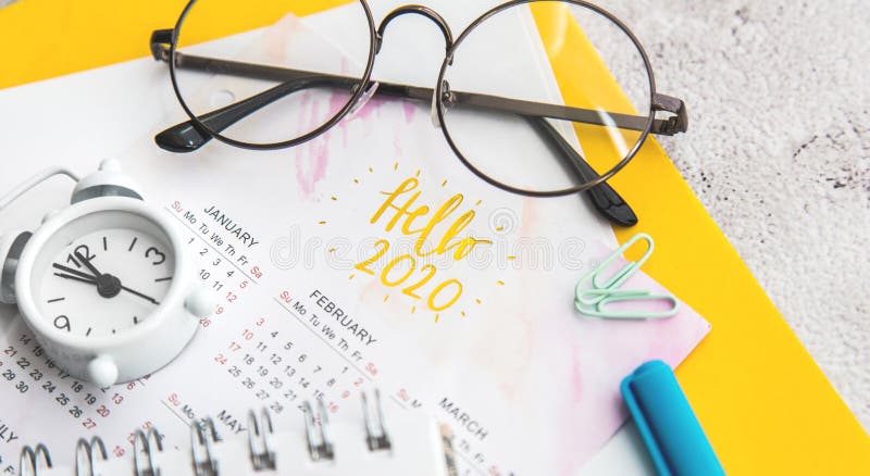 Office Desktop Top View. Notepad and Christmas Decorations. Planing ...