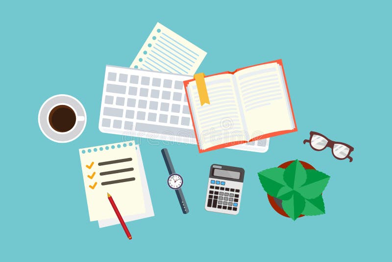 Office. Desktop. View from Above. Flat Vector Illustration. Stock ...