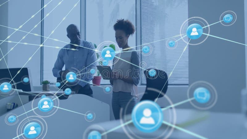 In Office, Diverse Business People Networking with Data Processing ...