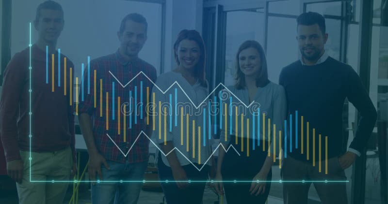 In Office, Diverse Business Team Analyzing Data with Animation Graph ...