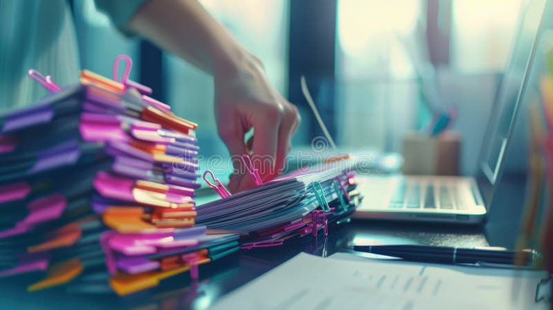 The Office Document Stacks. AI Generated Stock Image - Image of laptop ...