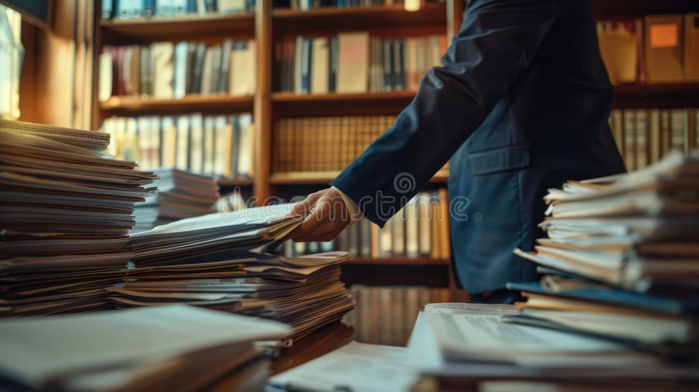 The Office with Document Stacks. AI Generated Stock Photo - Image of ...