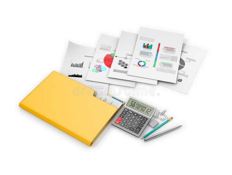 Office Documents and Folders on a White Background. Stock Illustration ...