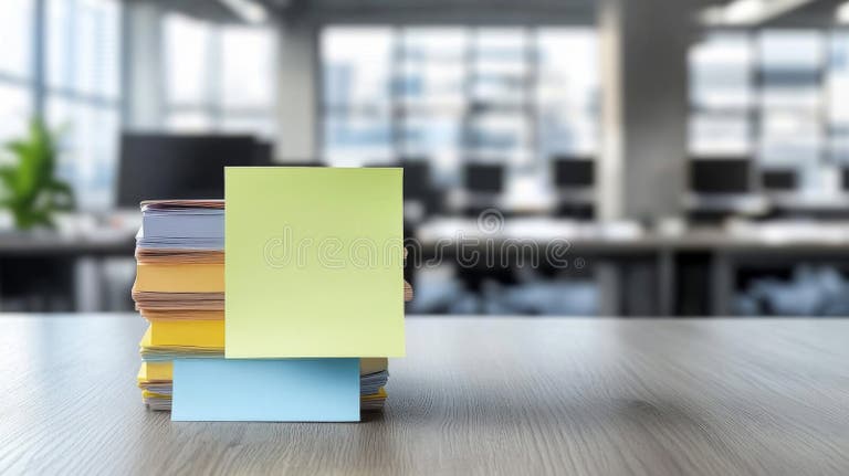 Office Documents Stacked with Sticky Notes Stock Illustration ...