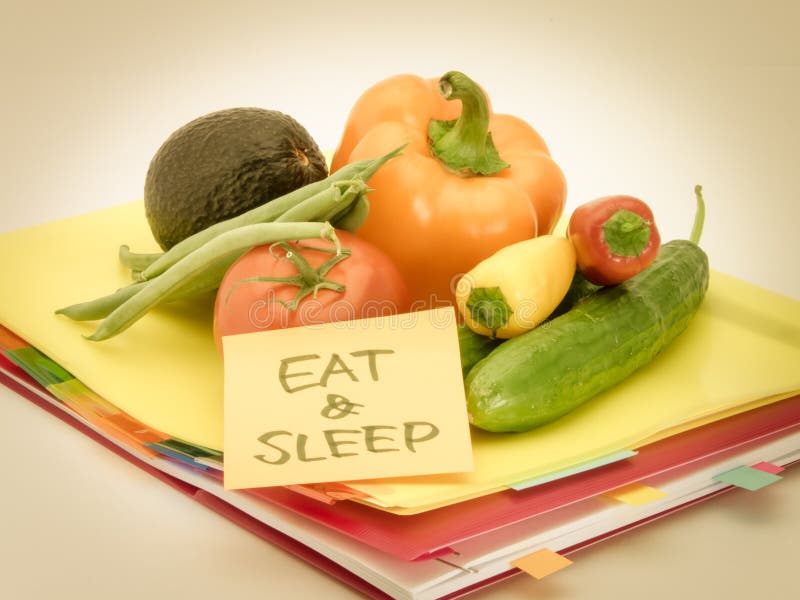 Office Documents and Vegetables; Eat and Sleep Stock Image - Image of ...