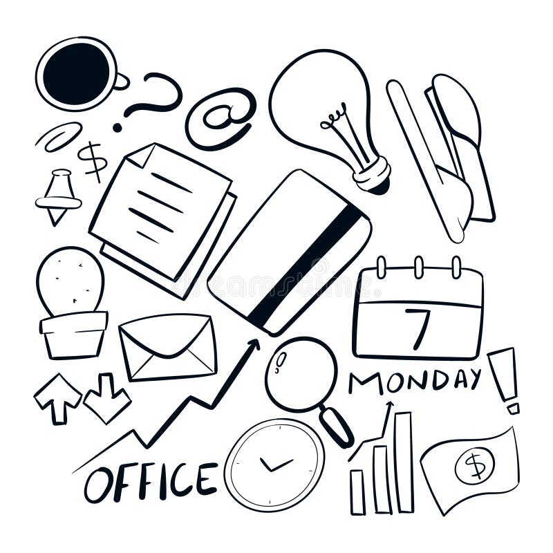 Office Doodle Vector Illustration Icon Office Stationery Icon Scribble ...