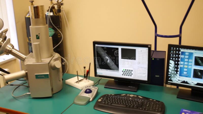 Office with a Electronic Microscope and Computer Stock Video - Video of ...