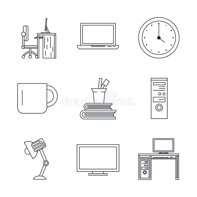 Office elements icons stock vector. Illustration of designer - 110160666
