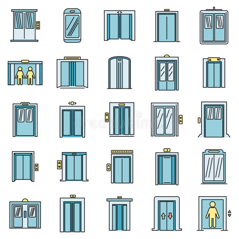 Office Elevator Icons Set Vector Color Stock Illustration ...