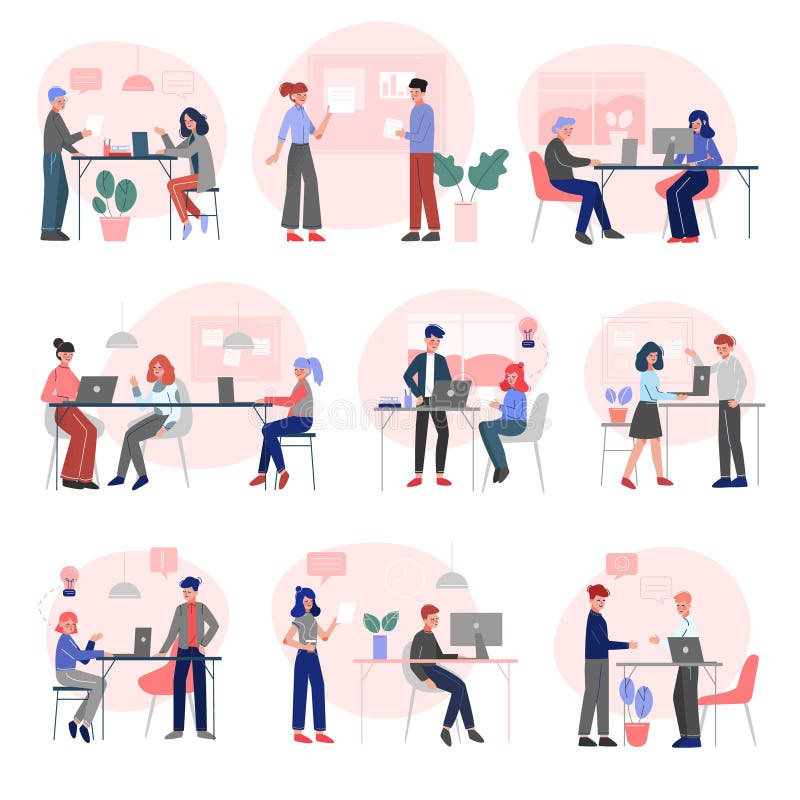 Office Emloyees Working with Laptop Computers, Business Characters ...