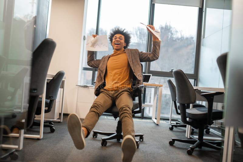 Office Employee Having Fun at Workplace Finishing Tasks Successfully ...