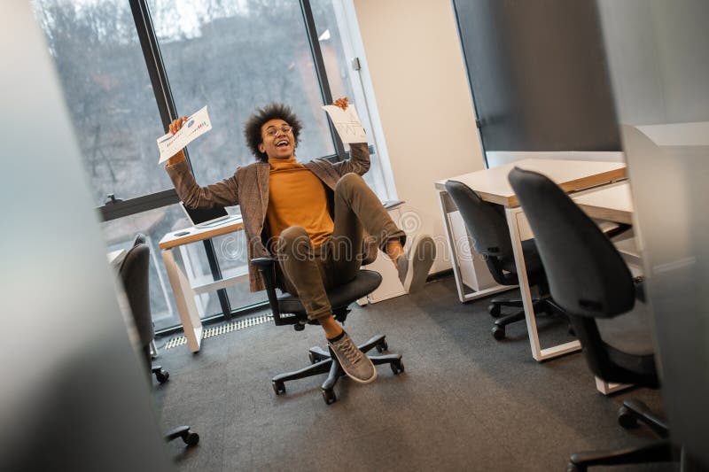 Office Employee Having Fun at Workplace Finishing Tasks Successfully ...