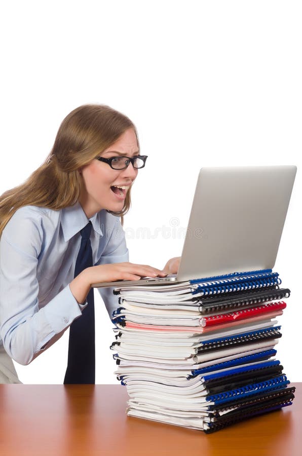 Office Employee at Job Isolated on White Stock Photo - Image of ...