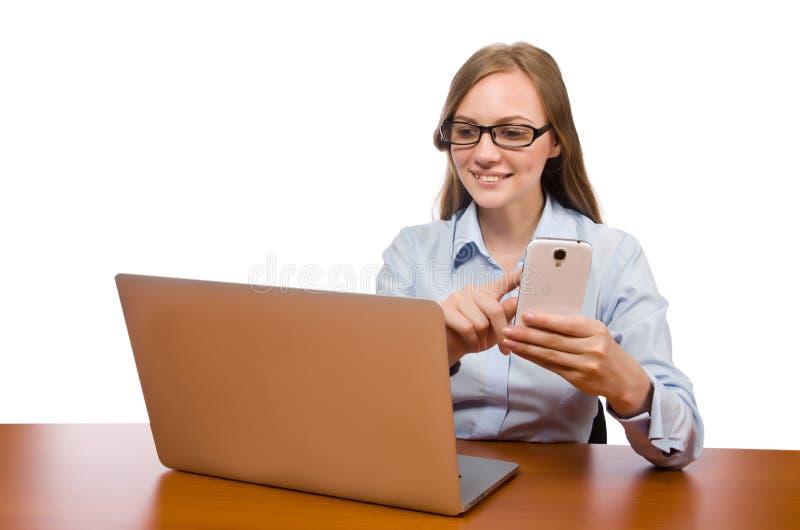 The Office Employee with Laptop and Phone Isolated Stock Photo - Image ...