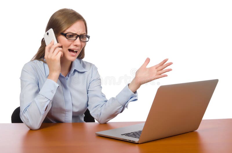 The Office Employee with Laptop and Phone Isolated Stock Photo - Image ...